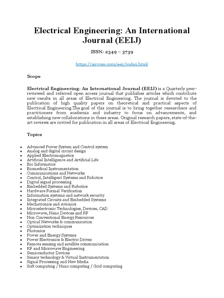 Electrical Engineering: An International Journal (EEIJ) | PDF ...