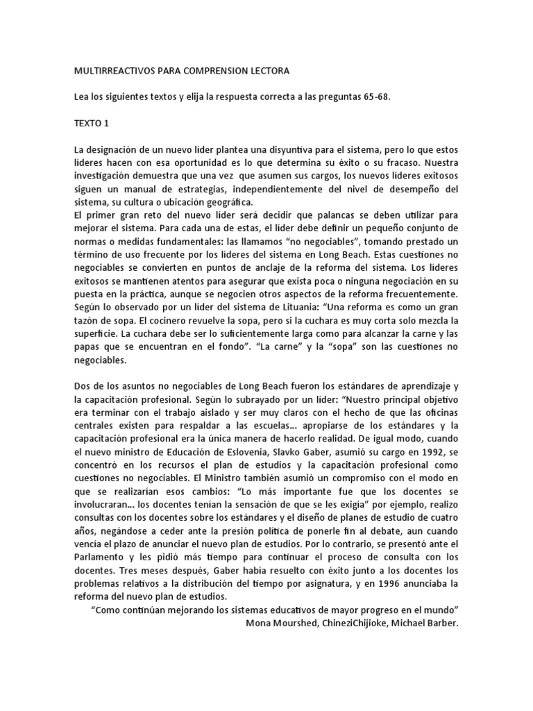 Multirreactivos para Comprension Lectora | PDF | Evaluación | Plan de ...