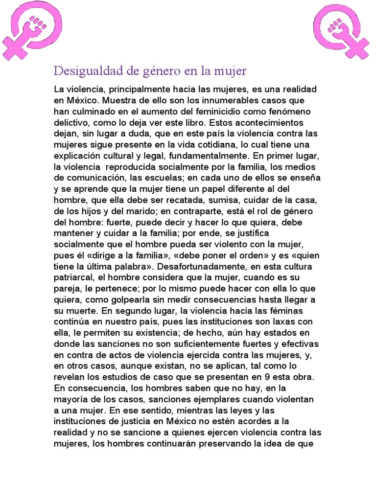 Desigualdad de Género en La Mujer | PDF | La violencia contra las ...