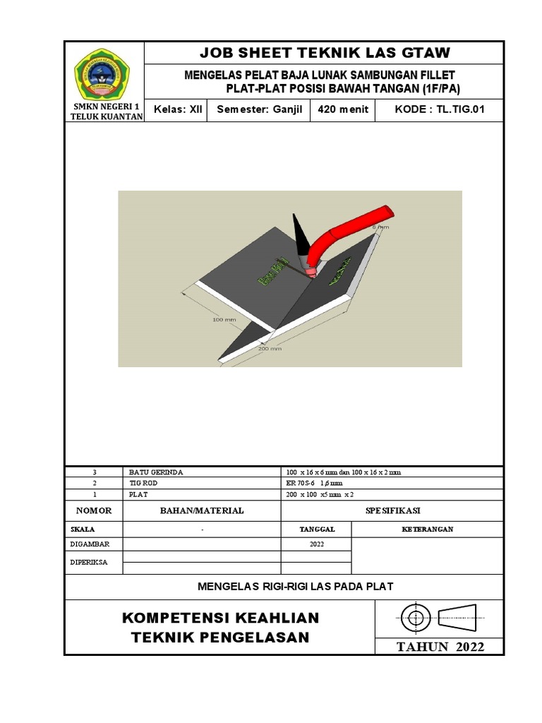 Job Sheet Pengelasan GTAW 1F/PA | PDF | Sains & Matematika | Teknologi ...