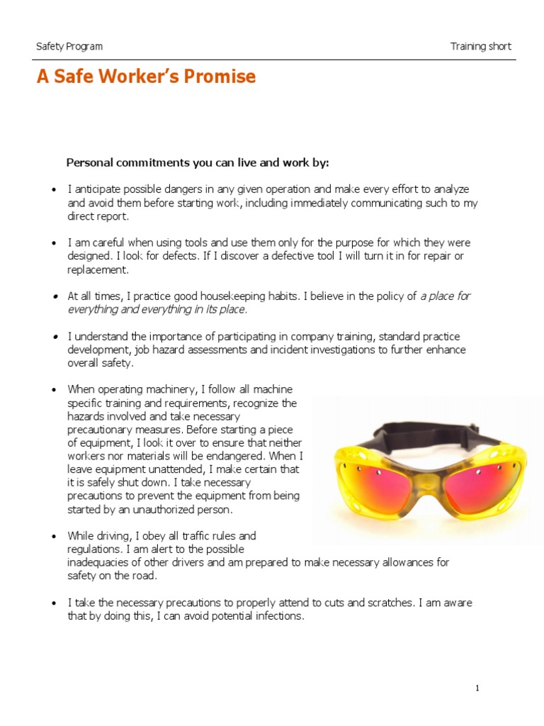 Safe Worker’s Promise Training Guide | PDF | Safety | Personal ...
