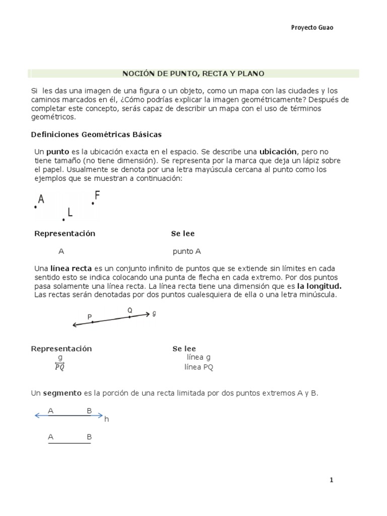 Noción de Punto, Recta y Plano | PDF | Geometria plana) | Línea (geometría)