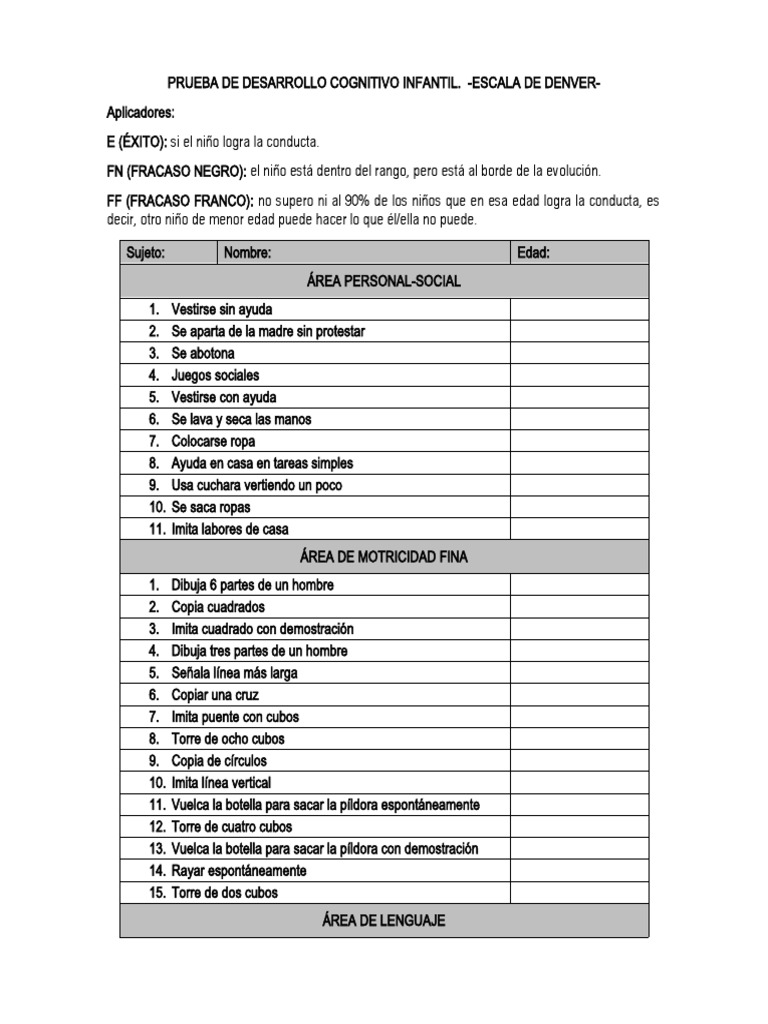 Prueba de Desarrollo Cognitivo Infantil-Denver | PDF