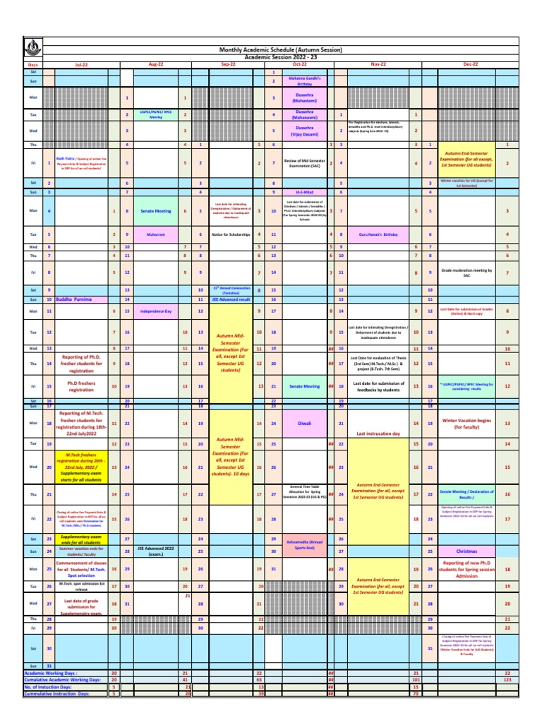 Monthly Schedule Autumn 2022 23 27062022 | PDF | Academic Term ...