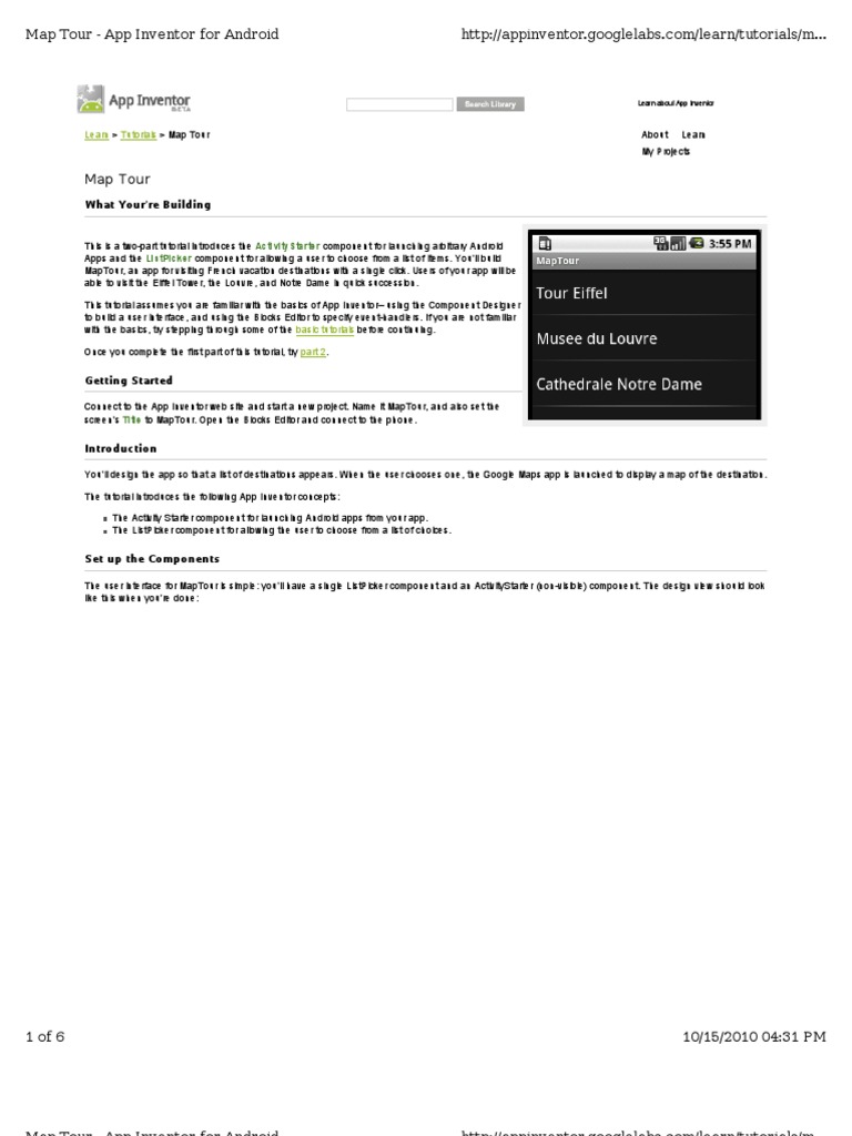Map Tour - App Inventor For Android: Learn Tutorials | PDF ...