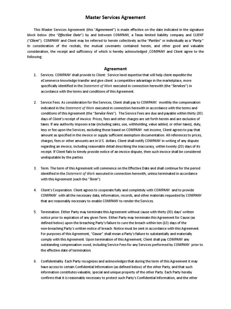 Master Services Agreement Overview | PDF | Indemnity | Confidentiality