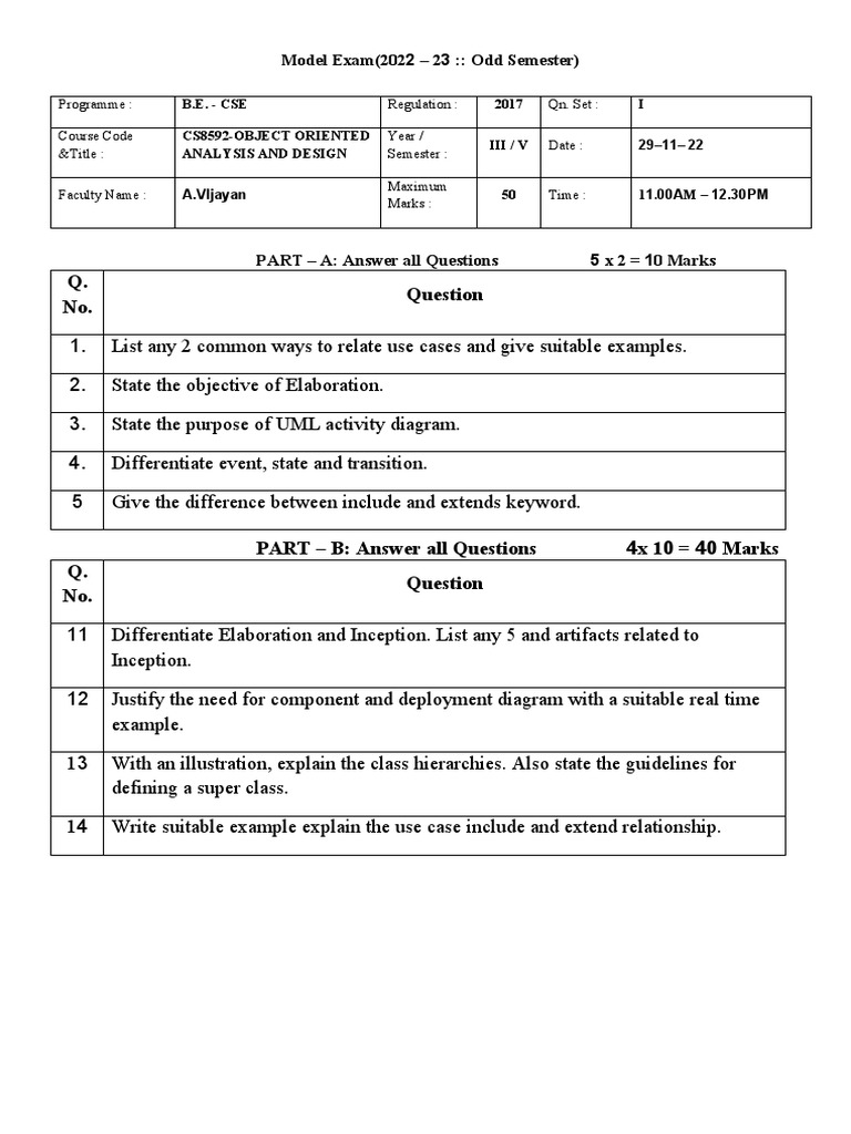 Model Exam-2 (Ooad - Rasid Batch) | PDF | Teaching Methods & Materials | Art