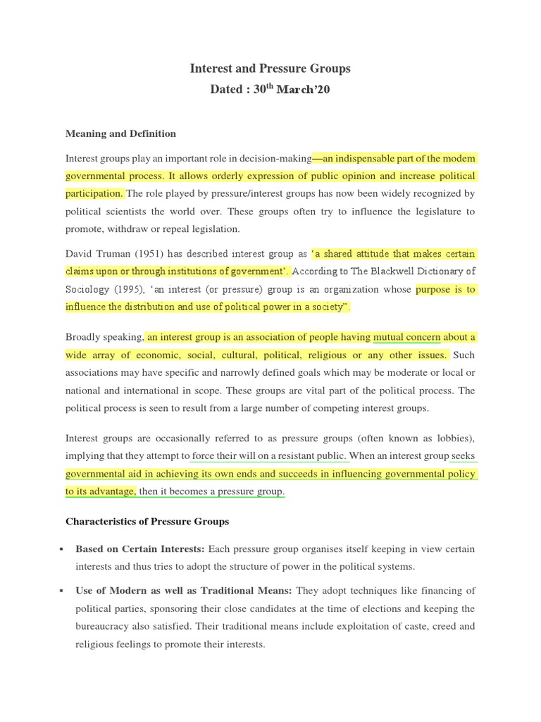 Understanding Interest and Pressure Groups | PDF | Finance & Money ...