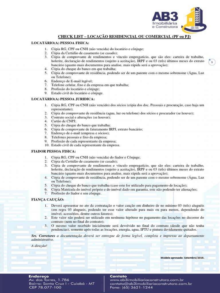01 Check List para Elaboracao de Locacao AB3 1 | PDF