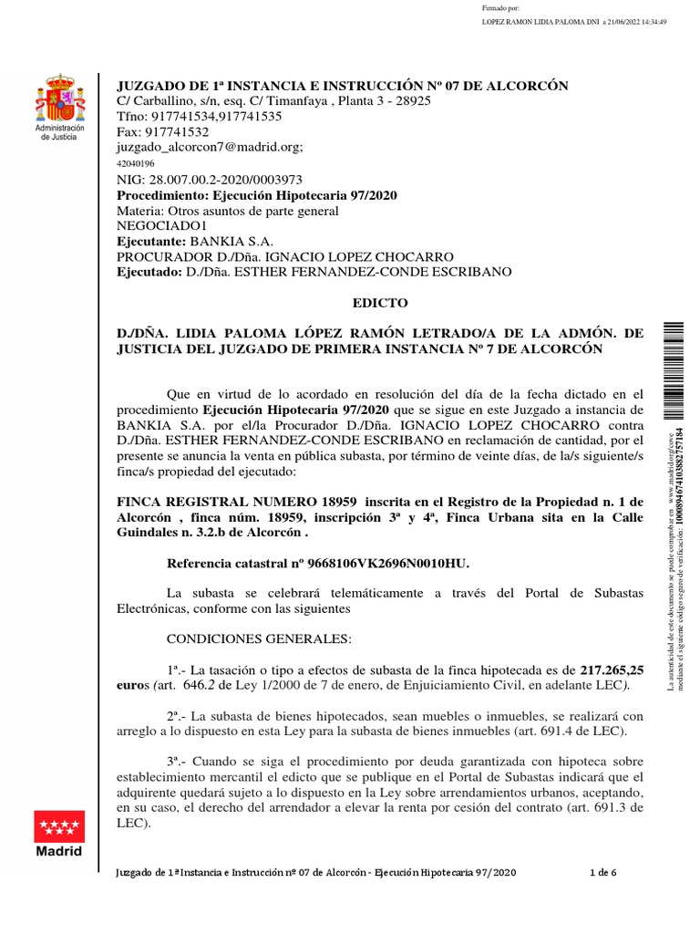 Documento1 3 | PDF | Subasta | Ley de hipotecas