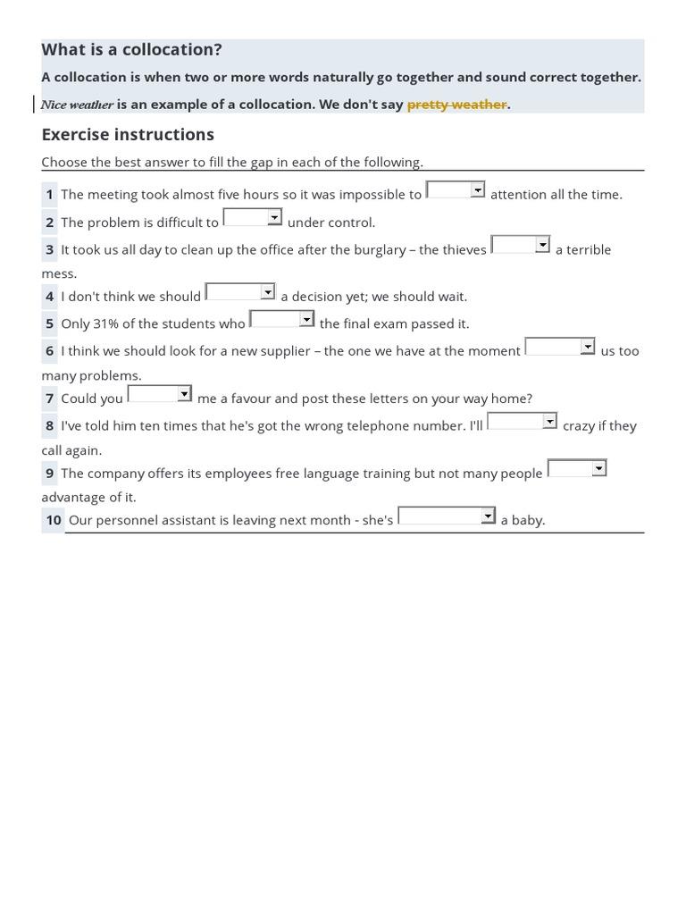 Collocations Exercise 4 WITHOUT Answers | PDF