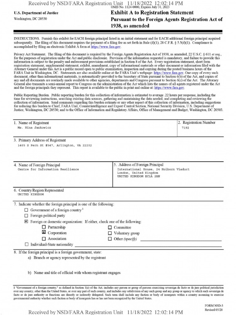 FARA Registration Exhibit A Submission | PDF | Intellectual Property ...
