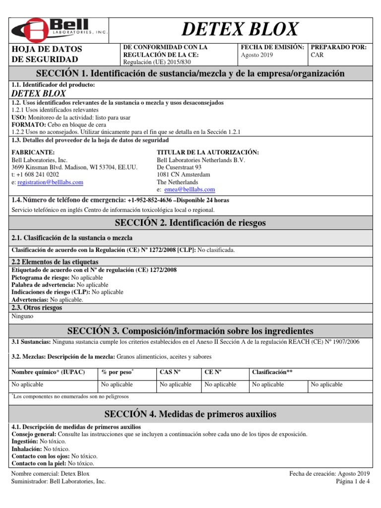 FDS Detex Blox SDS SDS - ES 08191 | PDF | Toxicidad | Combustión