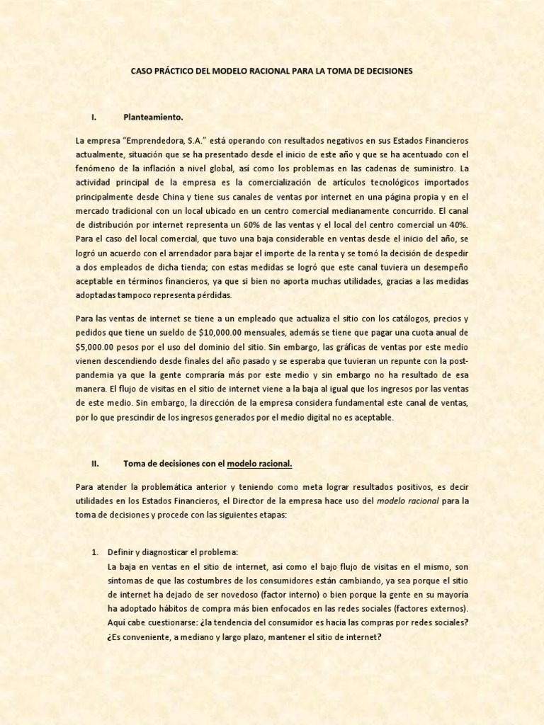 Caso Práctico Del Modelo Racional para La Toma de Decisiones | PDF ...