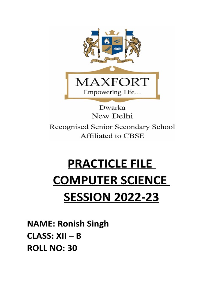 Computer Science Practical File 2022-23 | PDF | Databases | Sql
