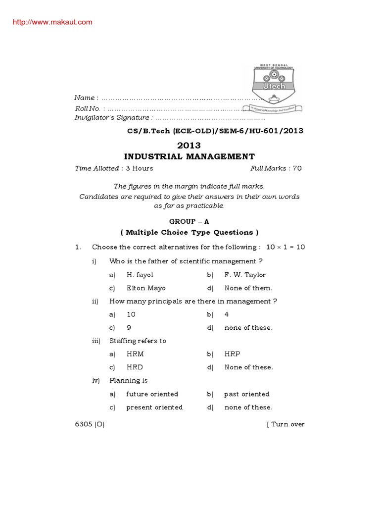 Btech Ece 6 Sem Principles of Management 2013 | PDF | Human Resource ... Btech Ece 6 Sem Principles of Management 2013 | PDF | Human Resource ...