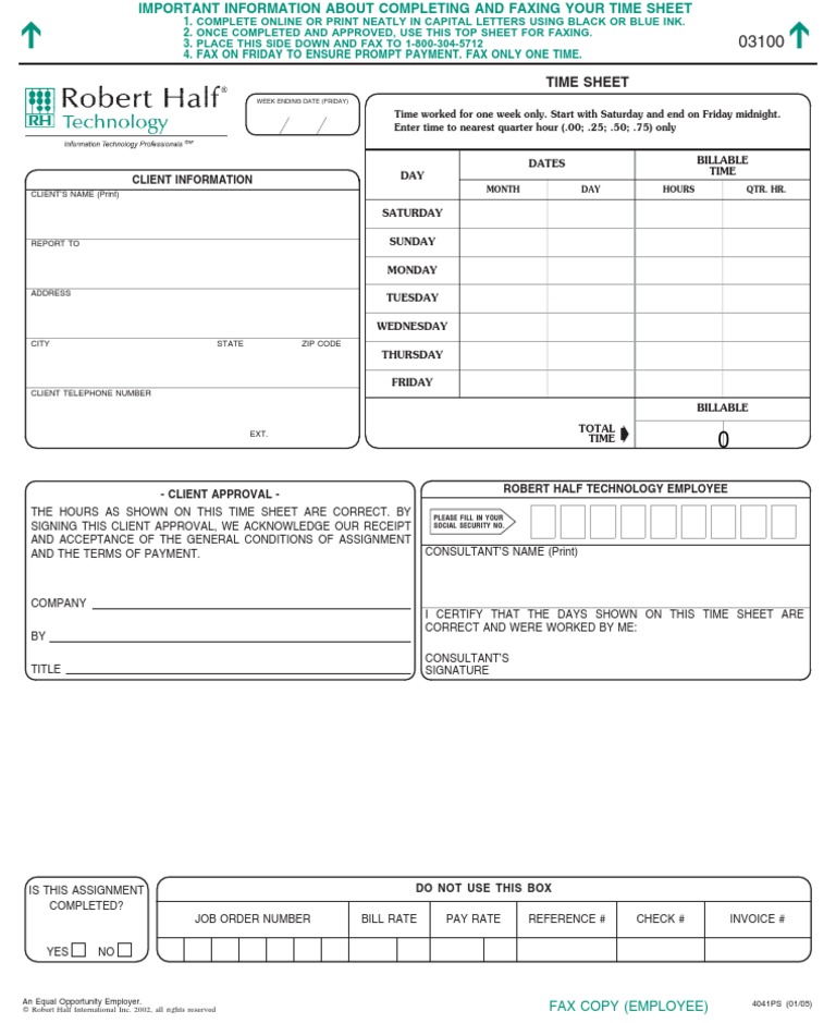 Robert Half Timesheet Instructions | PDF