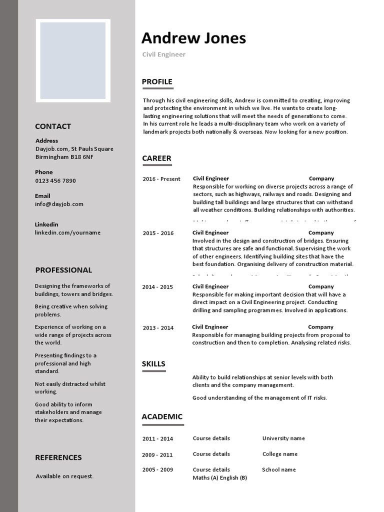 Free Civil Engineer CV Template 1 | PDF
