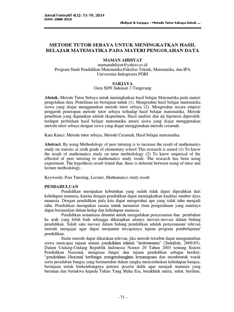 Metode Tutor Sebaya | PDF