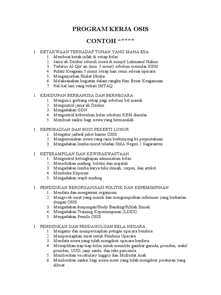 Program Kerja Osis | PDF | Agama & Spiritualitas