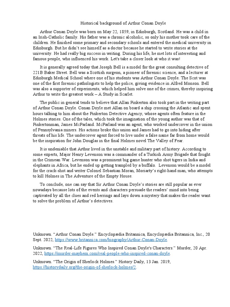 Historical Background of Arthur Conan Doyle | PDF | Sherlock Holmes ...