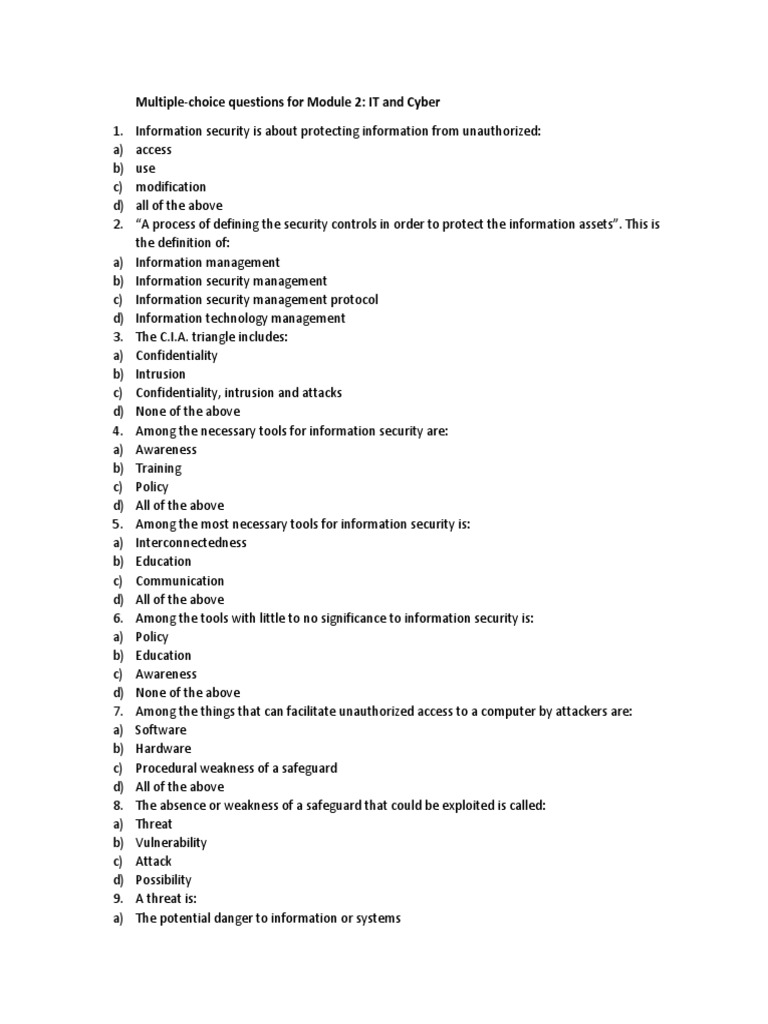 Module 2 Multiple Choice Questions Pdf Security Computer Security