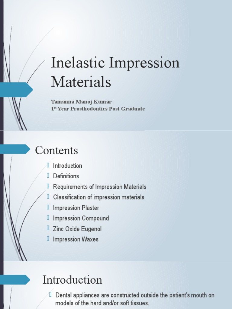 Inelastic Impression Materials | PDF | Plaster | Dentures