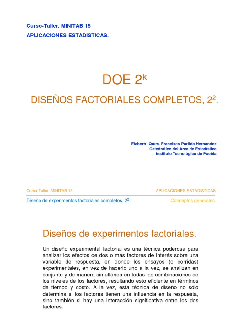 Tutorial Minitab. Diseños Factoriales 2 2 | PDF | Diseño de ...