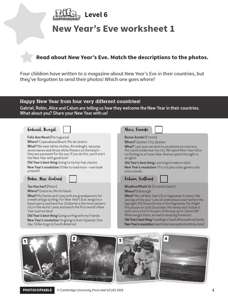 Be Curious 6 New Years Eve Worksheet | PDF