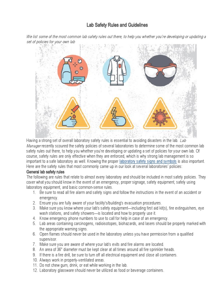 Lecture-1 - Lab Safety Rules and Guidelines | PDF