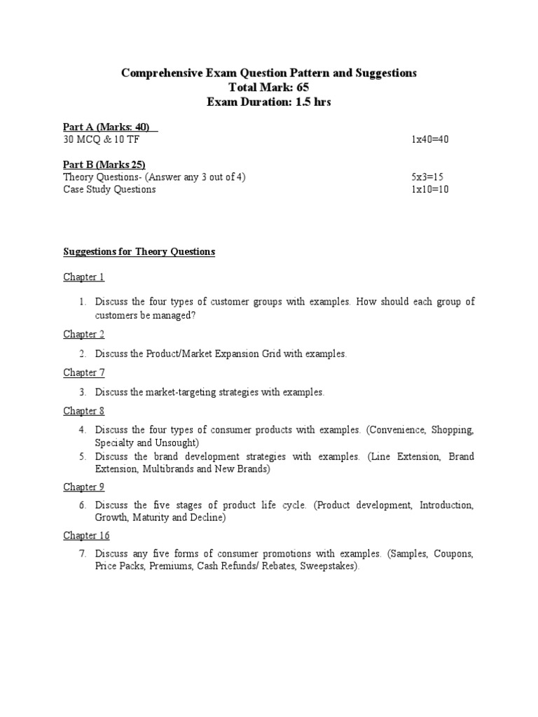 Comprehensive Exam Question Pattern and Suggestions | PDF