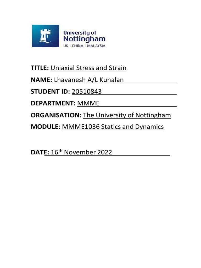 Lab Report Uniaxial Stress Strain | PDF | Stress–Strain Analysis ...