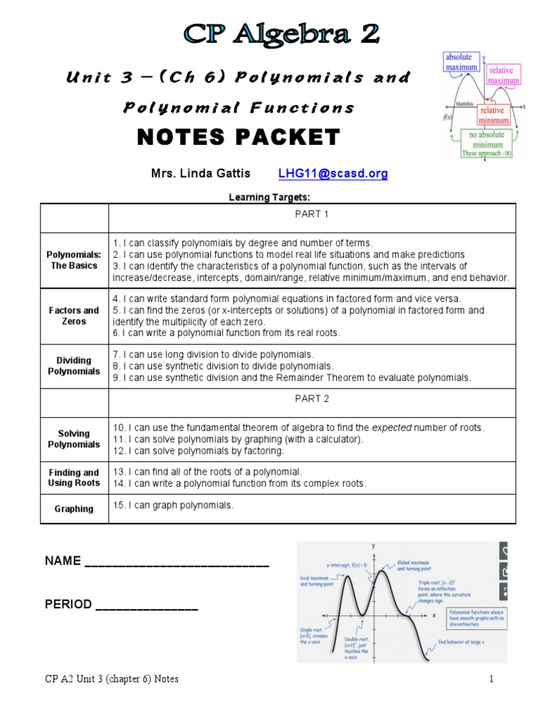 2017 Unit 3 Notes CH 6 CP A2 | PDF | Polynomial | Factorization