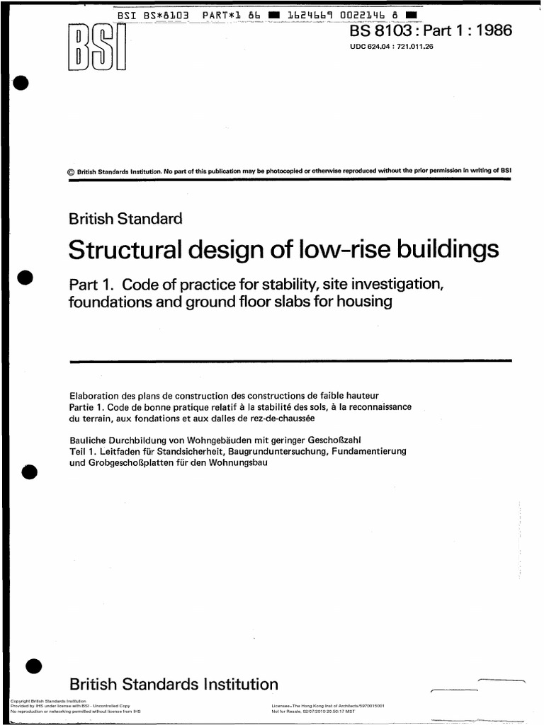 BS 8103 Part 1-1986 | PDF | Wall | Roof