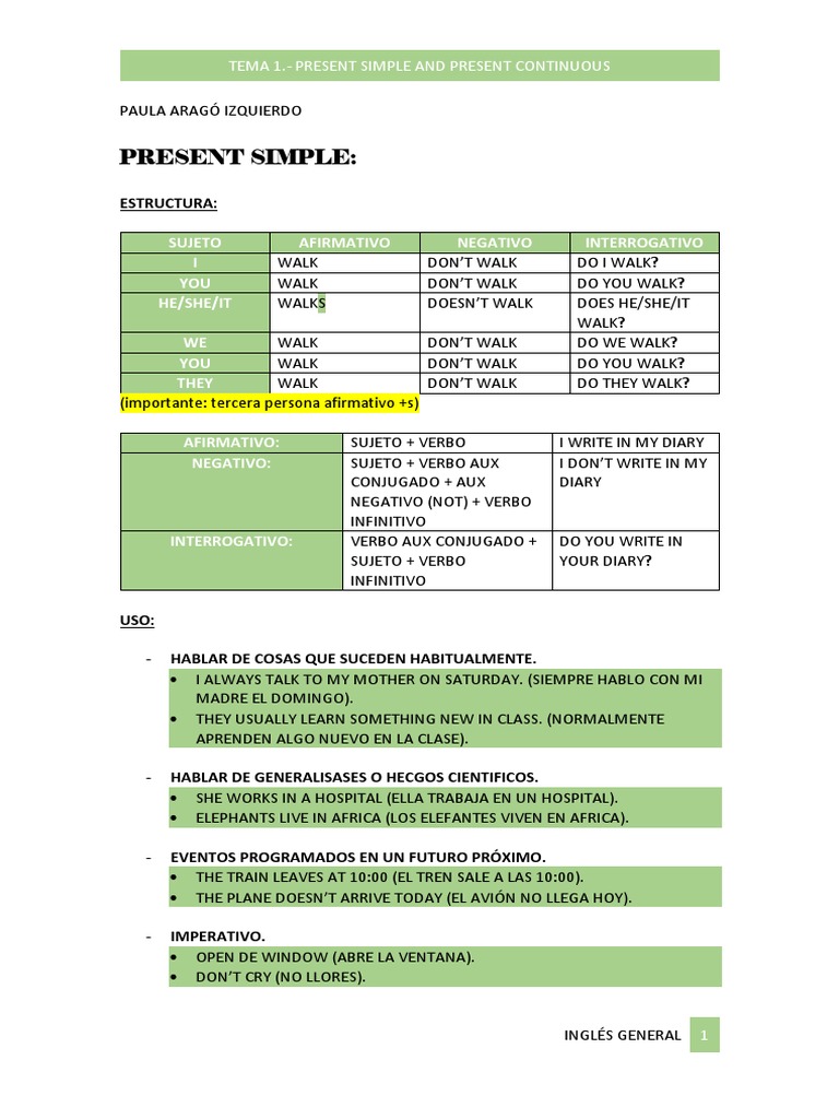 Present Simple y Present Continuous | PDF