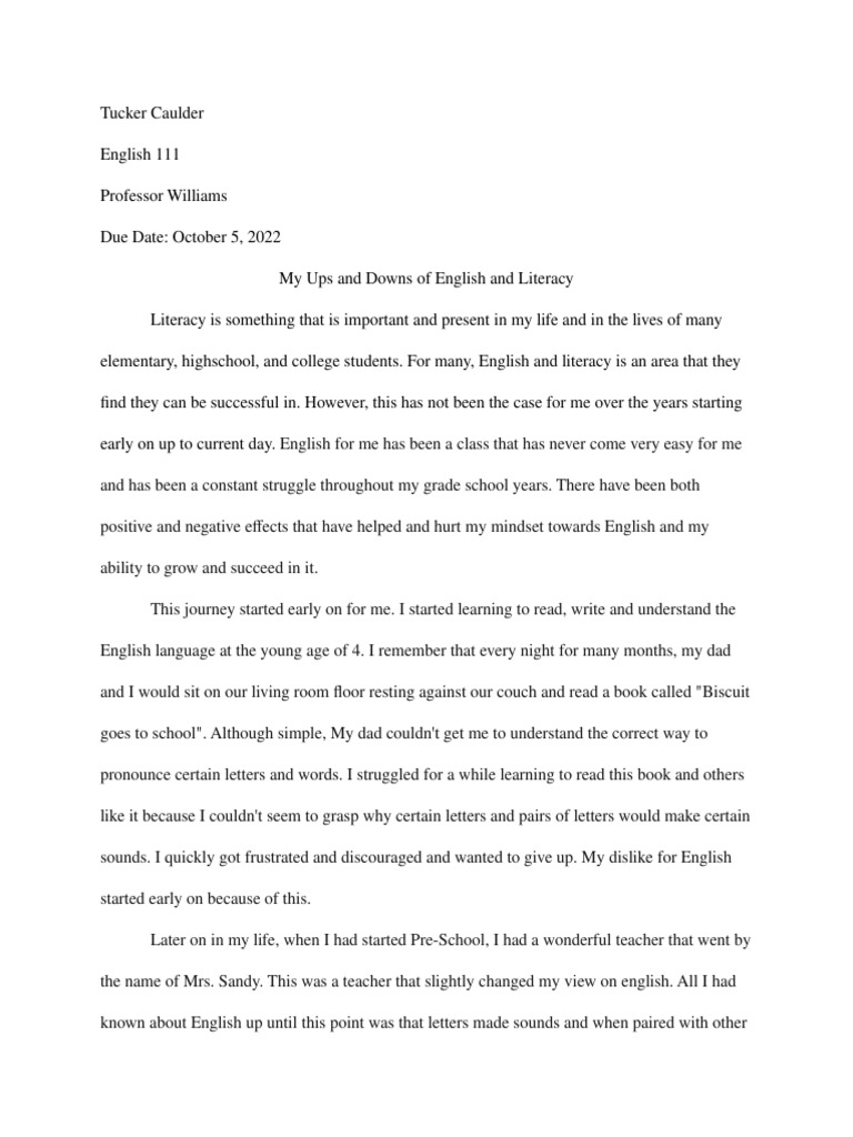 Literacy Narrative Final Draft - Tucker Caulder | PDF | Mindset ...