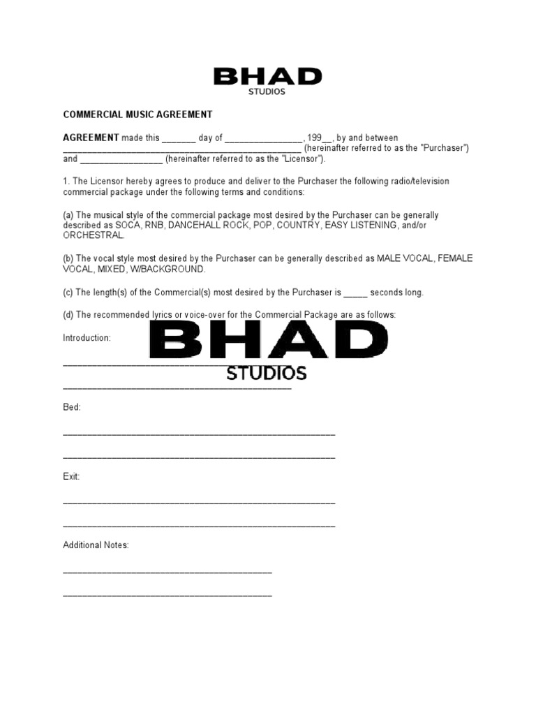 Jingle Music Agreement | PDF | Business | Law