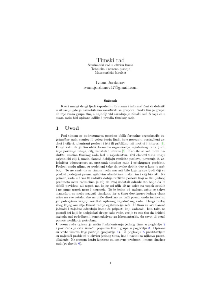 Ivana Jordanov Timski Rad TNP | PDF