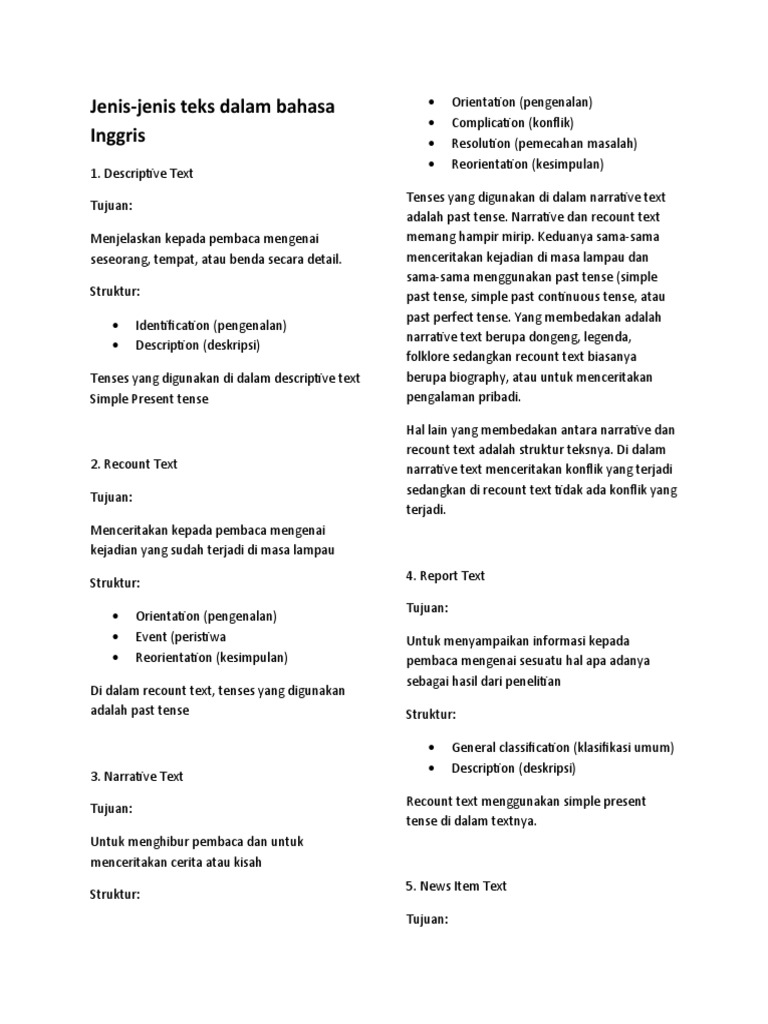 Jenis-JENIS TEKS DALAM BAHASA INGGRIS | PDF