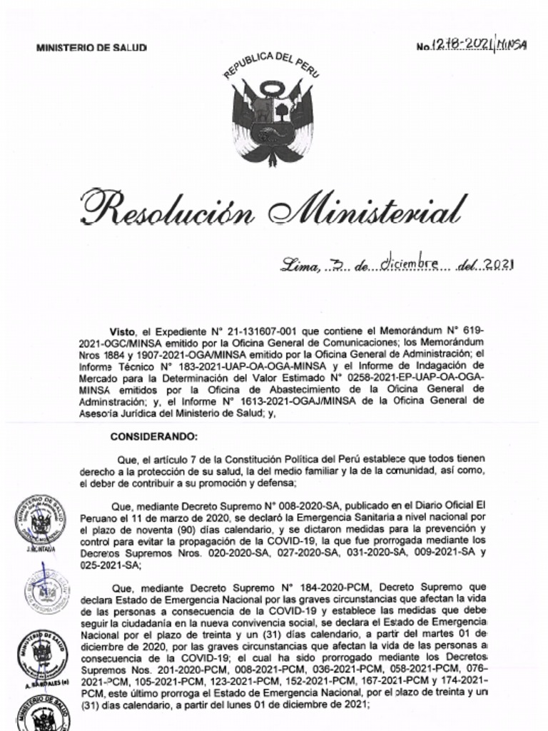 Resolución Ministerial #1278-2021-MINSA | PDF Resolución Ministerial #1278-2021-MINSA | PDF