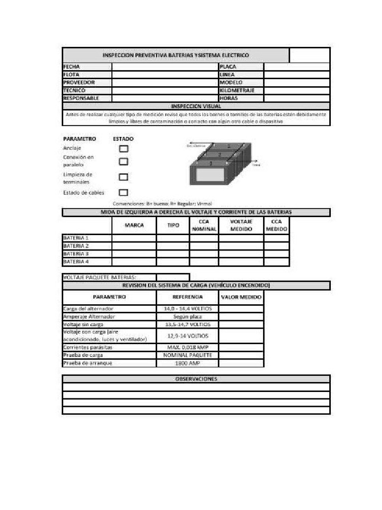 Planilla de Inspeccion Banco de Baterias | PDF