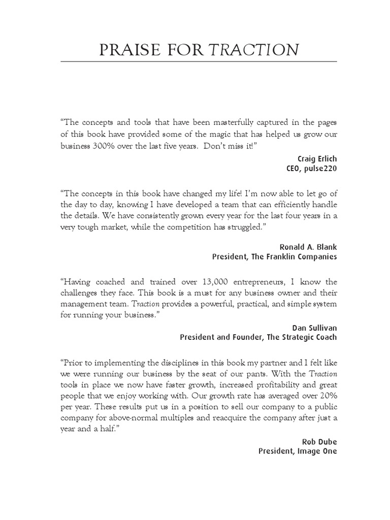 EOS Traction Chapter 1 | PDF | Entrepreneurship | Strategic Planning