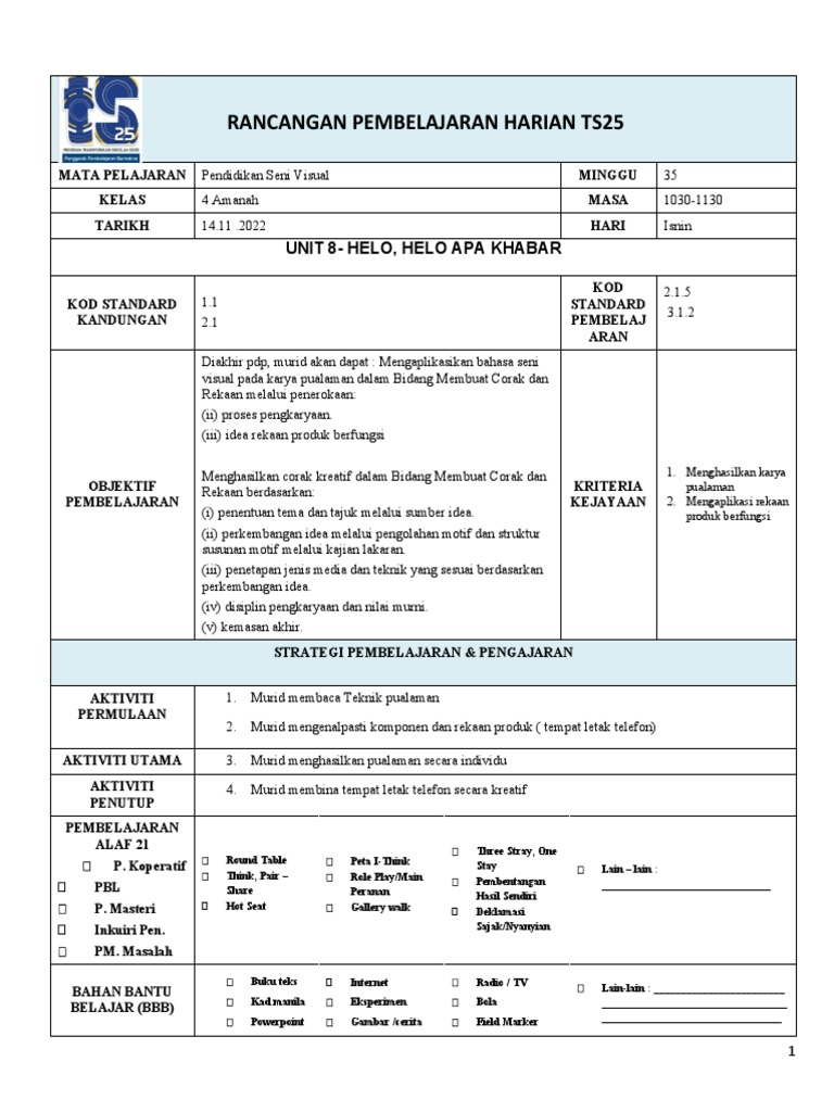 RPH PSV Tahun 4 Unit 8 Helo-Helo Apa Khabar | PDF