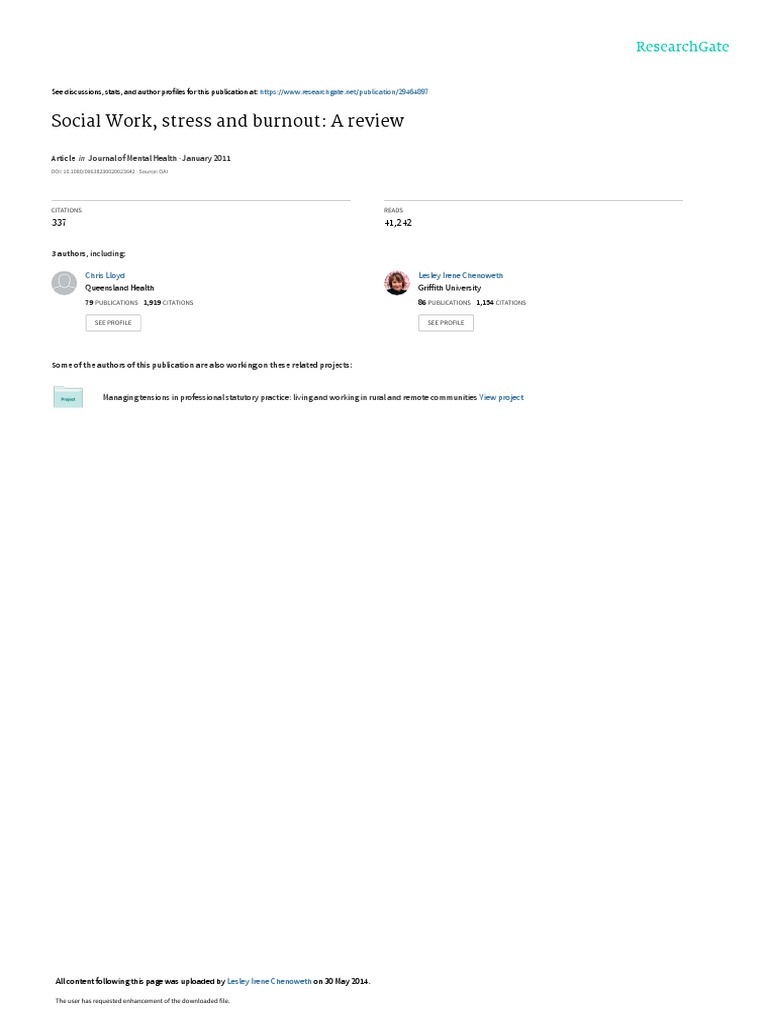 Social Work Stress Burnout | PDF