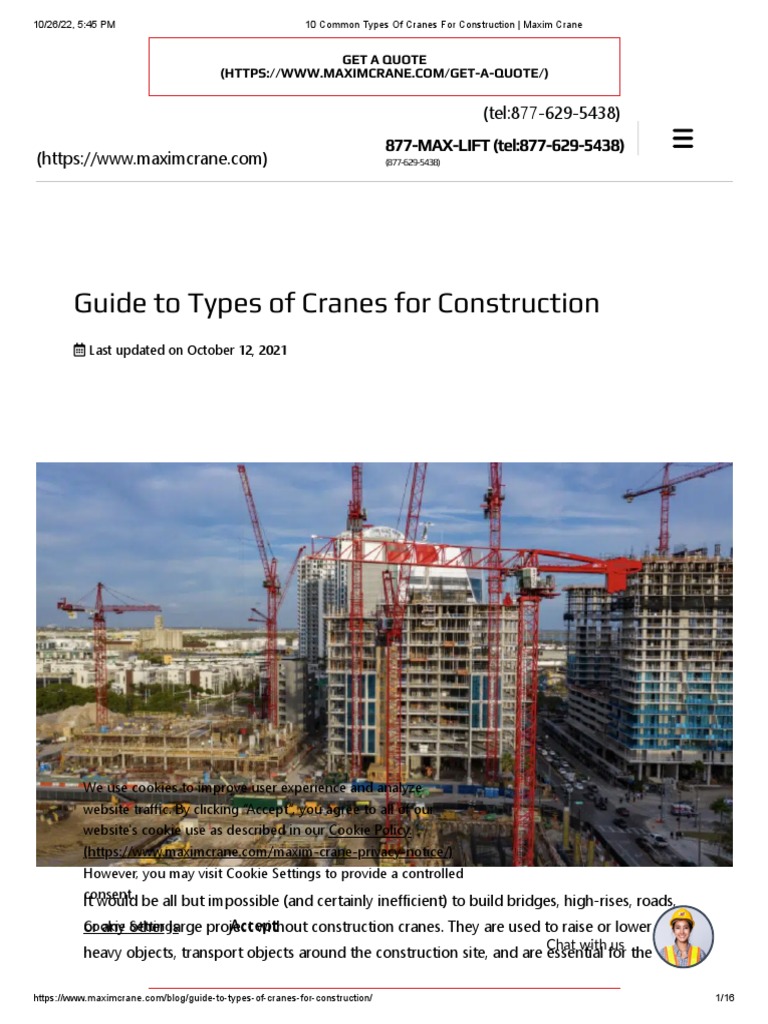 10 Common Types of Cranes For Construction - Maxim Crane | PDF