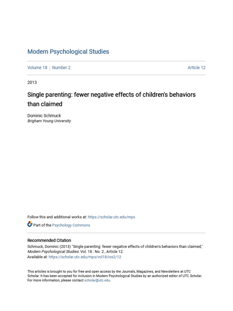 Single Parenting - Fewer Negative Effects of Childrens Behaviors | PDF ...