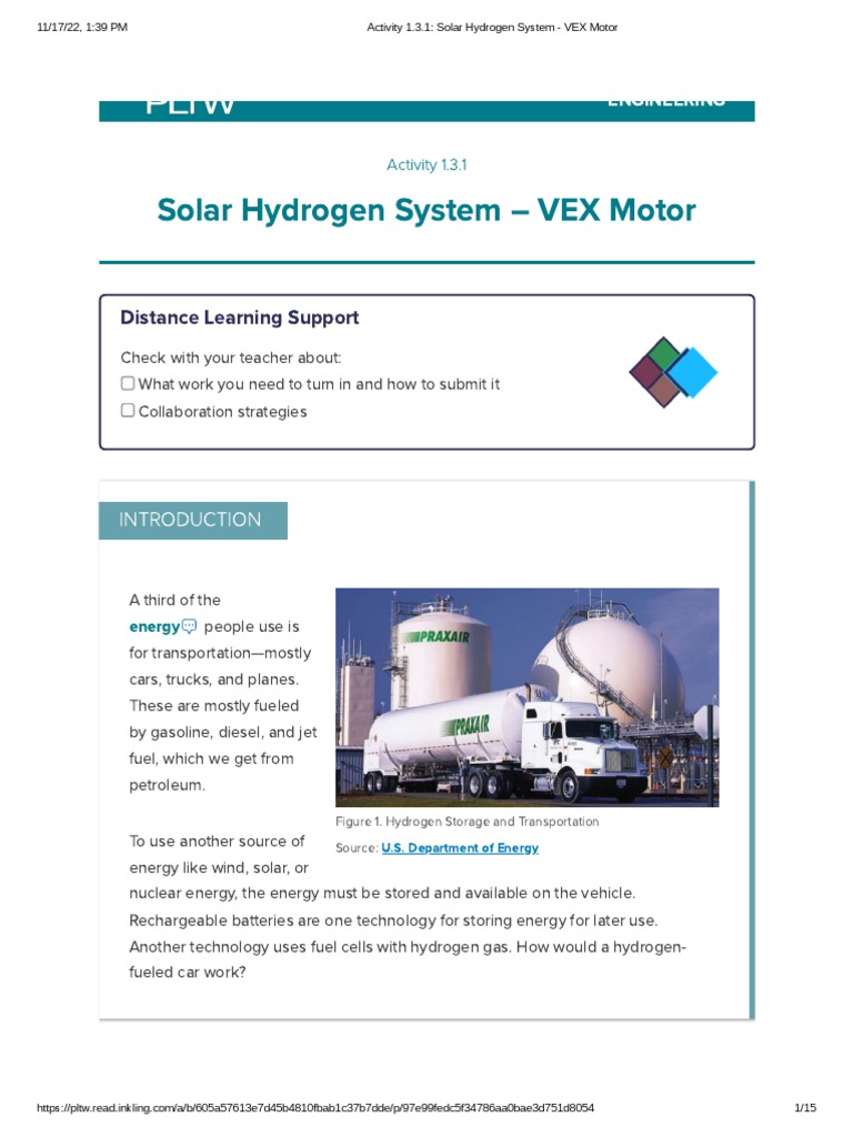 Activity 1.3.1 - Solar Hydrogen System - VEX Motor - Principles of | PDF | Fuel Cell | Solar Panel