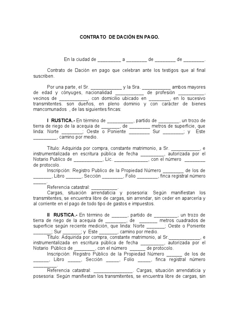 Contrato de Dación en Pago | PDF