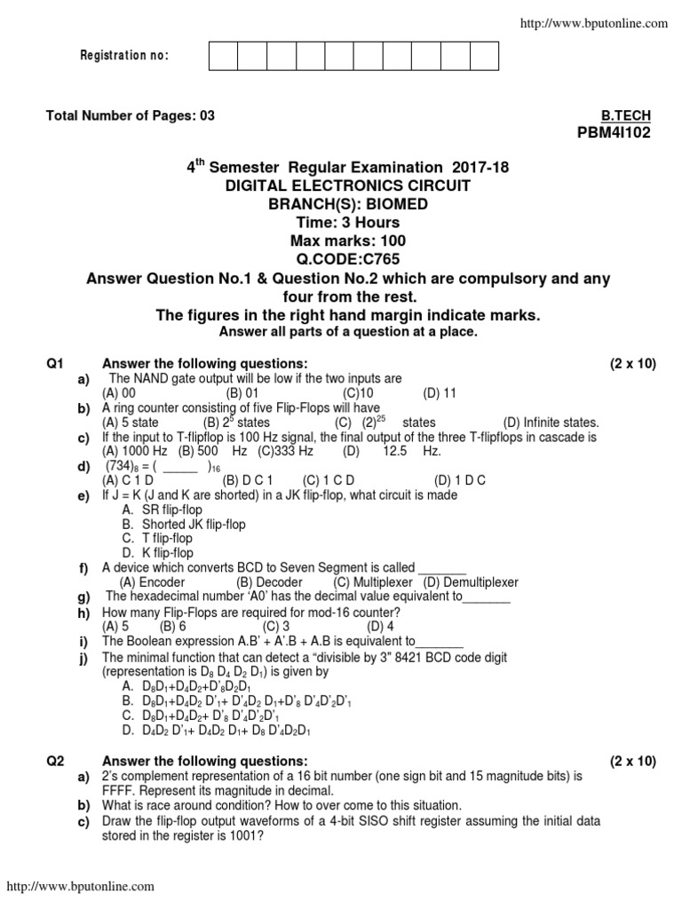 Btech Biomed 4 Sem Digital Electronics Circuit Pbm4i102 2018 | PDF ...