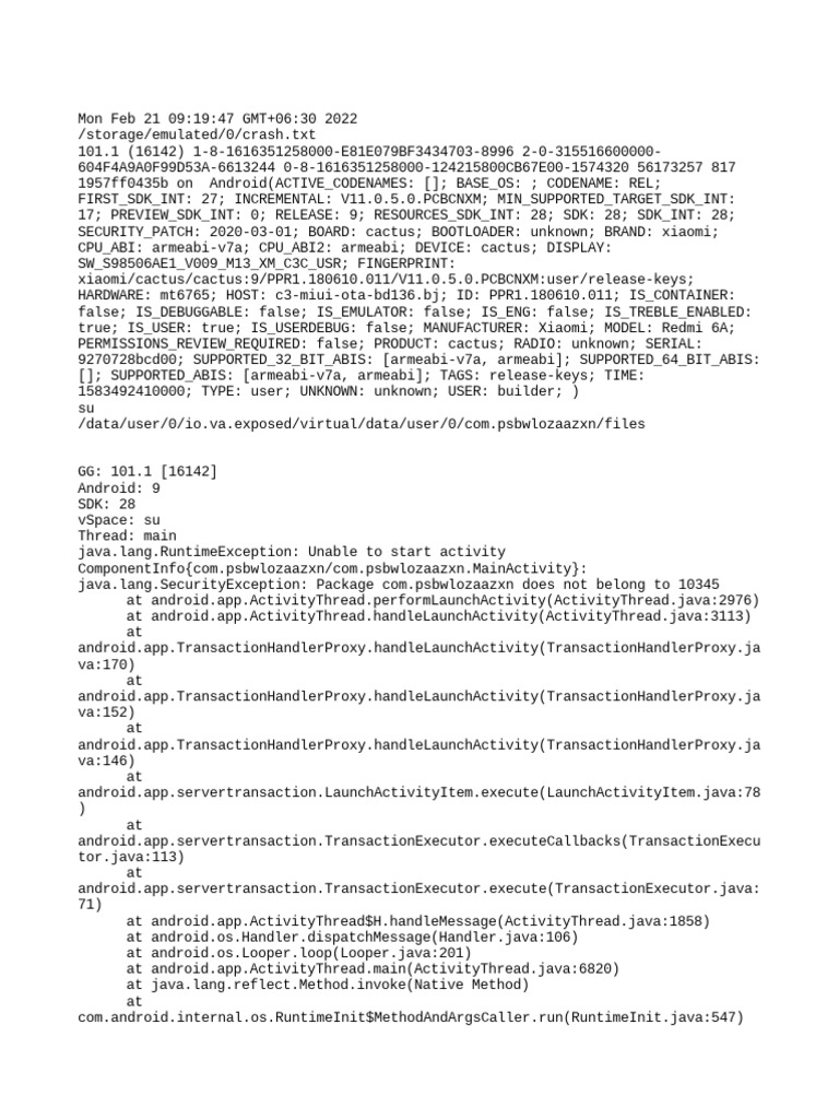 Crash | PDF | Android (Operating System) | Java (Programming Language)